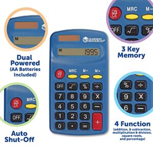 Learning Resources Primary Calculator - 10 Pieces, Ages 3+ Basic Solar Powered Calculators, Teacher Set of 10 Calculators, School Supplies