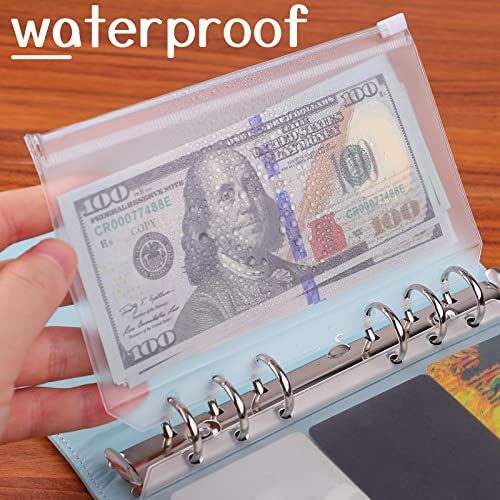 Antner 12pcs A6 Size Binder Pockets 6 Holes Budget Cash Envelopes for Budgeting, Clear Zipper Folders Loose Leaf Bags for 6-Ring Budget Binder, Waterproof PVC Document Pouch Filing Bags