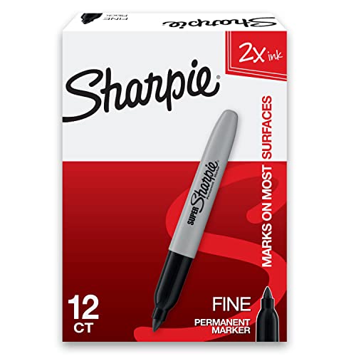 Sharpie Super Permanent Markers, Broad Fine Tip, Black, 12 Count (33001)