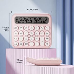 GUDTEKE Mechanical Switch Calculator, Pink Calculator Cute 12 Digit Large LCD Display Big Button Calculator Clear Standard for Daily and Basic Office,Automatic Sleep,with Battery