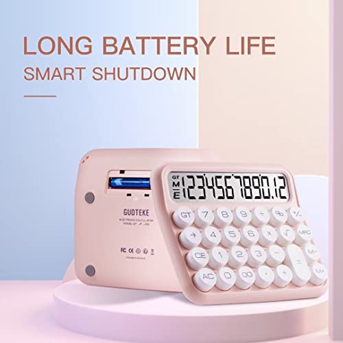 GUDTEKE Mechanical Switch Calculator, Pink Calculator Cute 12 Digit Large LCD Display Big Button Calculator Clear Standard for Daily and Basic Office,Automatic Sleep,with Battery