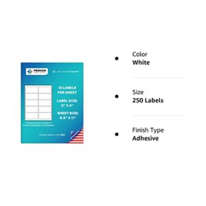 Premium Label Supply White Sticker Address Labels – 2” x 4" – Laser/Inkjet Compatible – (10 Labels/Sheet), 25 Sheets – 250 Total Adhesive Labels