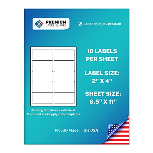 Premium Label Supply White Sticker Address Labels – 2” x 4" – Laser/Inkjet Compatible – (10 Labels/Sheet), 25 Sheets – 250 Total Adhesive Labels