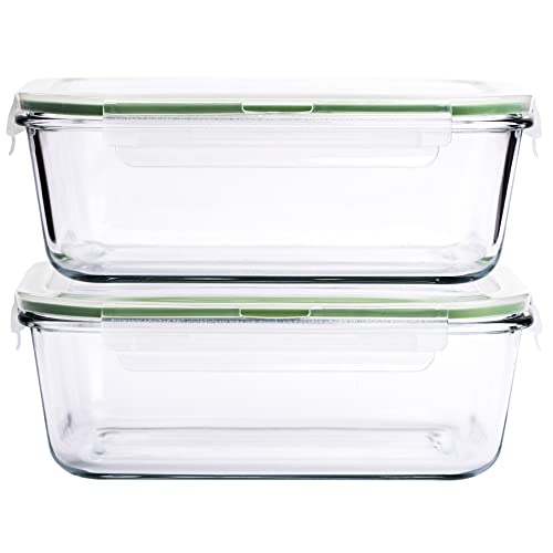 63 Oz 2 Pcs Large Glass Food Storage Containers 8 Cups Family Size Set Baking Containers with Locking Lids Storing food, BPA Free Leak Proof Microwave Oven Safe (2, 63 OZ)