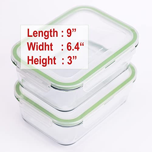 63 Oz 2 Pcs Large Glass Food Storage Containers 8 Cups Family Size Set Baking Containers with Locking Lids Storing food, BPA Free Leak Proof Microwave Oven Safe (2, 63 OZ)