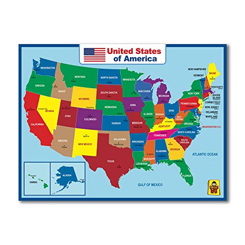 UNCLE WU United State Map Laminated Poster -Double Side Educational Poster For Kids/Adults -18 x 24 inch Waterproof Map For Home Classroom