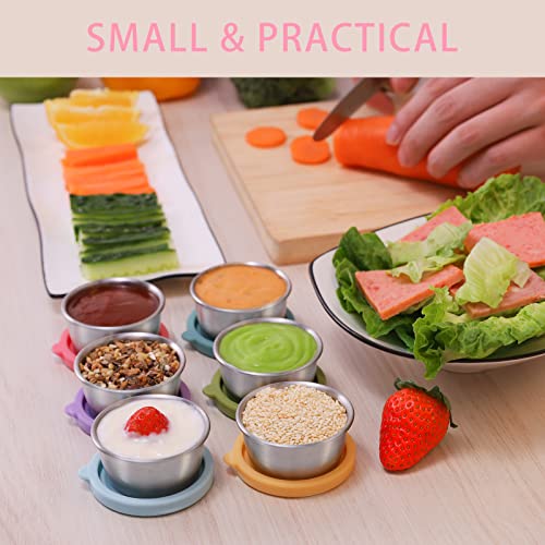 Salad Dressing Container To Go, 6x1.6oz Dressing Sauce Containers for Lunch Box, Stainless Steel Small Condiment Containers with Lids, Reusable Dip Sauce Cups with Lids, Leakproof Condiment Cups