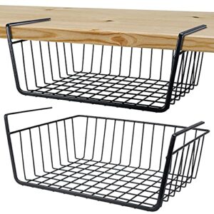 undershelf storage basket under shelf wire basket household metal under shelf hanging storage bin basket slides under shelves for storage space saving for kitchen pantry bookshelf (medium, 2 pcs)