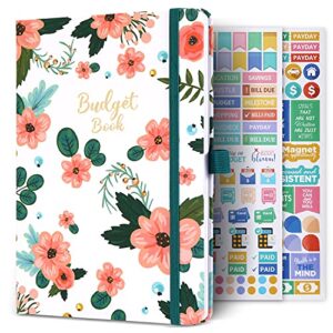 budget planner – 12 month financial organizer, expense tracker, undated finance planner & bill organizer, 5.5″ x 8.2″ monthly budget book, account book, start anytime, pen loop, stickers