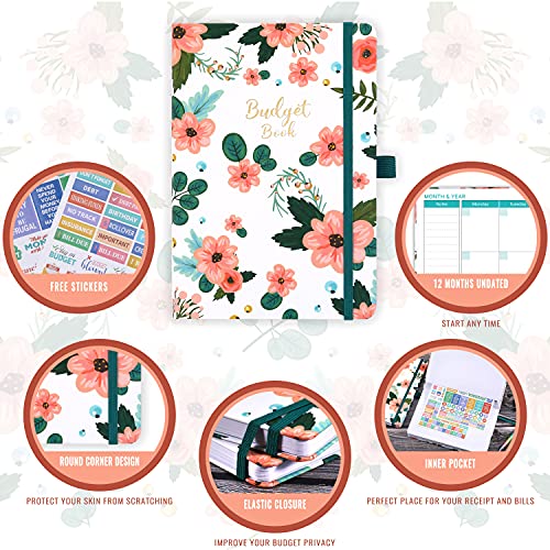 Budget Planner - 12 Month Financial Organizer, Expense Tracker, Undated Finance Planner & Bill Organizer, 5.5" x 8.2" Monthly Budget Book, Account Book, Start Anytime, Pen Loop, Stickers