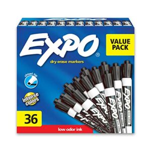 expo low odor dry erase markers, chisel tip, black, 36 count