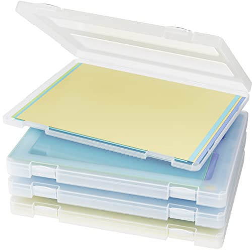 Denkee 4 Pack A4 File Portable Project Case, Plastic Storage Box for 8.5" x 11" Letter A4 Paper, Documents Magazines Paper Protector, Office School Supplies Accessories Storage Organizer Boxes (12.2 x 8.9 x 0.71 in)