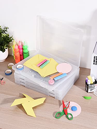 Denkee 4 Pack A4 File Portable Project Case, Plastic Storage Box for 8.5" x 11" Letter A4 Paper, Documents Magazines Paper Protector, Office School Supplies Accessories Storage Organizer Boxes (12.2 x 8.9 x 0.71 in)