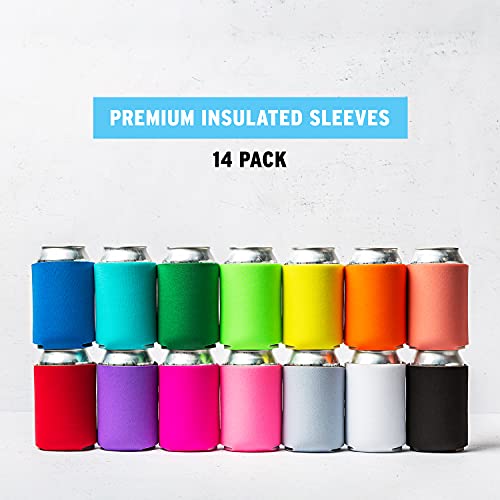 Blank Beer Can Coolers Sleeves (14-Pack) Soft Insulated Beer Can Cooler Sleeves - HTV Friendly Plain Can Sleeves for Soda, Beer & Water Bottles - Blanks for Vinyl Projects Wedding Favors & Gifts