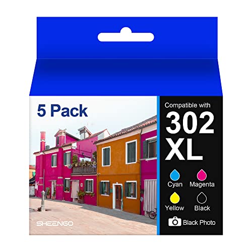 T302 302XL Remanufactured Ink Cartridge Replacement for Epson 302 Ink Cartridge 302XL 302 XL for select Epson Expression Premium Printers XP-6000 XP-6100(Black Photo Black Cyan Magenta Yellow, 5-Pack)