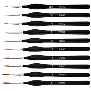 10 pcs miniature paint brushes kit, fine detail painting brush micro professional tiny paints brush set for watercolor, oil, face, acrylic, nail, line drawing, scale model painting, by psiso