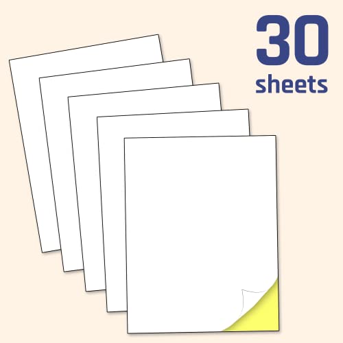 30 Sheets, Printable White Sticker Paper, Laser/Inkjet Printing - Matte, Letter Size (8.5" x 11")