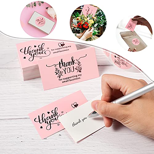 600 Pieces Thank You Cards and Stickers Set Pink Gold Foil Thank You For Supporting My Small Business Cards and Sticker Set for Retail Store Package Insert Envelope Seals Business Owner Sellers