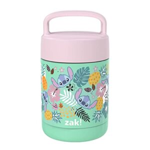 zak designs kids’ vacuum insulated stainless steel food jar with carry handle, thermal container for travel meals and lunch on the go, 12 oz, lilo and stitch