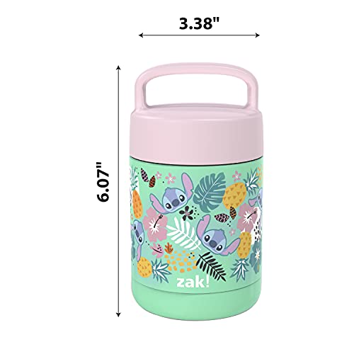 Zak Designs Kids' Vacuum Insulated Stainless Steel Food Jar with Carry Handle, Thermal Container for Travel Meals and Lunch On The Go, 12 oz, Lilo and Stitch