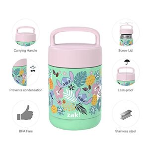 Zak Designs Kids' Vacuum Insulated Stainless Steel Food Jar with Carry Handle, Thermal Container for Travel Meals and Lunch On The Go, 12 oz, Lilo and Stitch