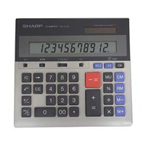 Sharp QS-2130 12-Digit Commercial Desktop Calculator with Kickstand, Arithmetic Logic, Battery and Solar Hybrid Powered LCD Display, Great For Home and Office Use,Gray and Black