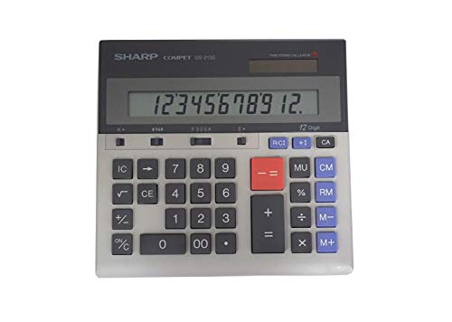 Sharp QS-2130 12-Digit Commercial Desktop Calculator with Kickstand, Arithmetic Logic, Battery and Solar Hybrid Powered LCD Display, Great For Home and Office Use,Gray and Black