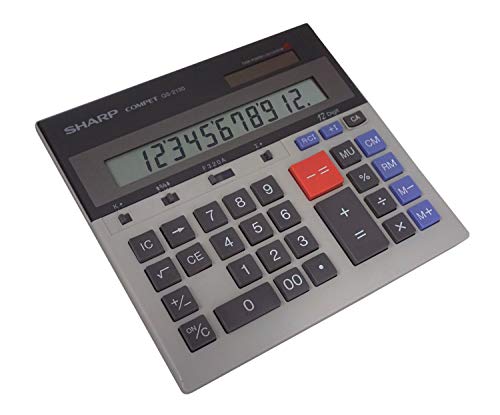 Sharp QS-2130 12-Digit Commercial Desktop Calculator with Kickstand, Arithmetic Logic, Battery and Solar Hybrid Powered LCD Display, Great For Home and Office Use,Gray and Black