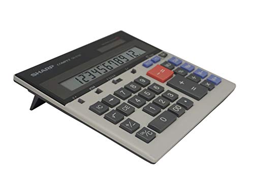 Sharp QS-2130 12-Digit Commercial Desktop Calculator with Kickstand, Arithmetic Logic, Battery and Solar Hybrid Powered LCD Display, Great For Home and Office Use,Gray and Black