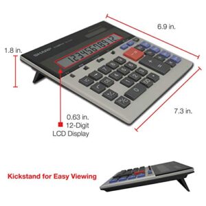 Sharp QS-2130 12-Digit Commercial Desktop Calculator with Kickstand, Arithmetic Logic, Battery and Solar Hybrid Powered LCD Display, Great For Home and Office Use,Gray and Black