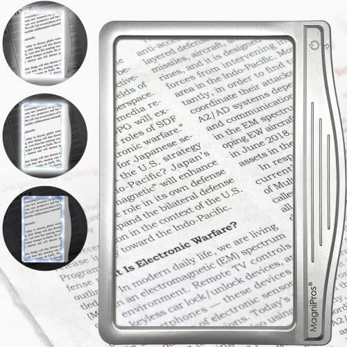 MagniPros 3X Large Ultra Bright LED Page Magnifier with Anti-Glare Dimmable LEDs(Evenly Lit Viewing Area & Relieve Eye Strain)-Ideal for Reading Small Prints & Low Vision