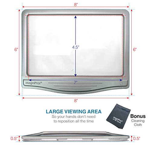 MagniPros 3X Large Ultra Bright LED Page Magnifier with Anti-Glare Dimmable LEDs(Evenly Lit Viewing Area & Relieve Eye Strain)-Ideal for Reading Small Prints & Low Vision