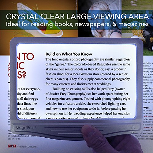 MagniPros 3X Large Ultra Bright LED Page Magnifier with Anti-Glare Dimmable LEDs(Evenly Lit Viewing Area & Relieve Eye Strain)-Ideal for Reading Small Prints & Low Vision