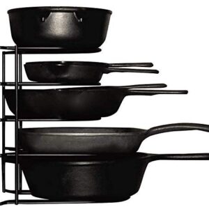 Extreme Matters Heavy Duty Pot and Pan Organizer Holder - Holds Cast Iron Skillets, Pots, Frying Pan, Lids - Durable Steel Construction Griddles and Shallow Pots - Space Saving Kitchen Storage - Black