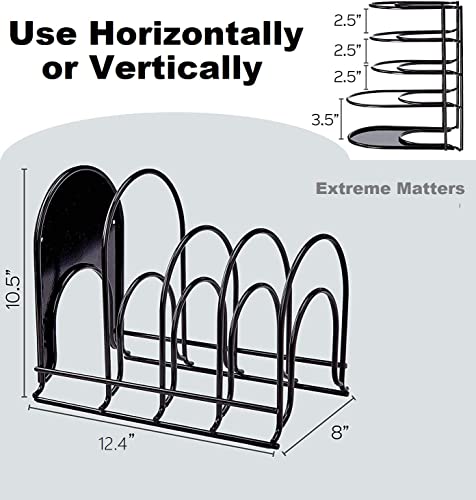 Extreme Matters Heavy Duty Pot and Pan Organizer Holder - Holds Cast Iron Skillets, Pots, Frying Pan, Lids - Durable Steel Construction Griddles and Shallow Pots - Space Saving Kitchen Storage - Black