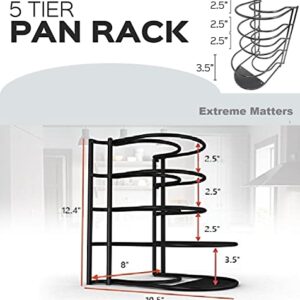 Extreme Matters Heavy Duty Pot and Pan Organizer Holder - Holds Cast Iron Skillets, Pots, Frying Pan, Lids - Durable Steel Construction Griddles and Shallow Pots - Space Saving Kitchen Storage - Black