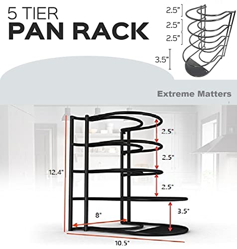 Extreme Matters Heavy Duty Pot and Pan Organizer Holder - Holds Cast Iron Skillets, Pots, Frying Pan, Lids - Durable Steel Construction Griddles and Shallow Pots - Space Saving Kitchen Storage - Black