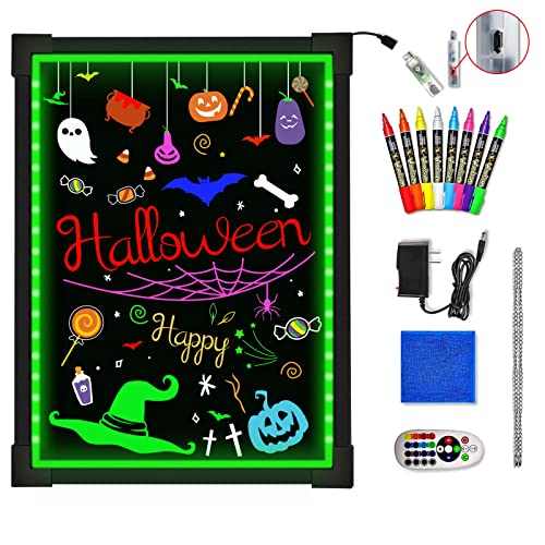 Woodsam LED Message Board- 28" X 20" Inches Erasable Writing Drawing Neon Sign with 8 Colorful Markers - Perfect for Children, Back to School, Home, Office, Restaurants, Bar, Holiday Celebration Gift