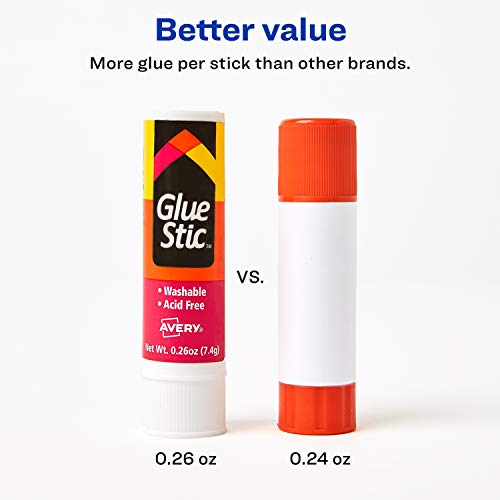 Avery Glue Stic White, 0.26 oz., Washable, Nontoxic, Permanent Adhesive, 2 Glue Sticks (00171)