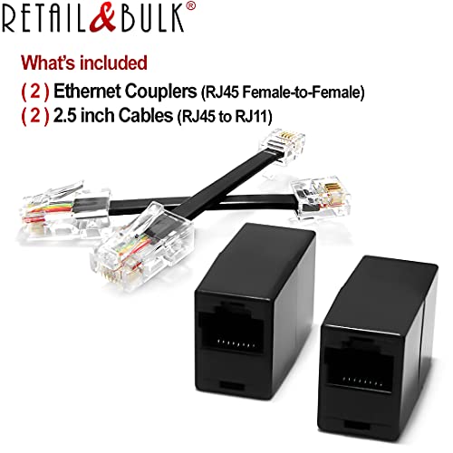 RetailAndBulk (2 Pack) Phone Jack to Ethernet Adapter RJ45 Female to RJ11 Male for Landline Telephone Service