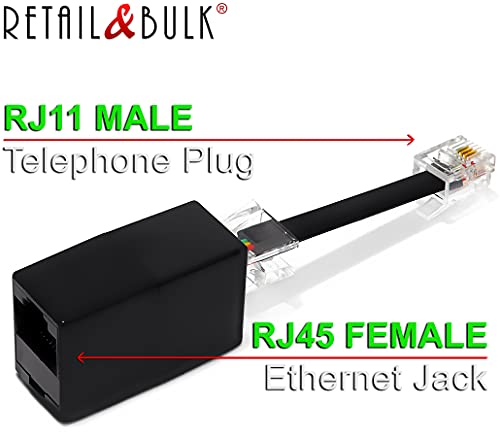 RetailAndBulk (2 Pack) Phone Jack to Ethernet Adapter RJ45 Female to RJ11 Male for Landline Telephone Service