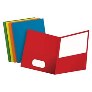 oxford 2 pocket folders, textured paper, assorted colors (light blue, red, yellow, orange, green), letter size, 50 per box (67613)