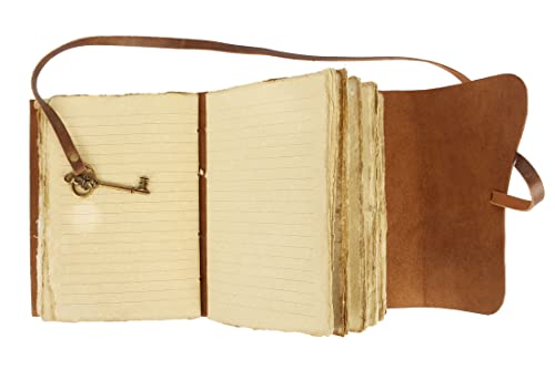 Leather Journal with lined Deckle Edge Paper 8x6 inch and Vintage Key/Handmade Writing Notebook Diary/Bound Daily Notepad for Men & Women Medium, Sketch/Writing pad, Gift for Artists (8 x 6)