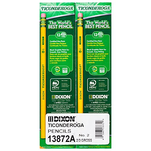 Ticonderoga Wood-Cased Pencils, Unsharpened, #2 HB Soft, Yellow, 96 Count