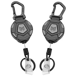 mngarista 2-pack retractable keychain, heavy duty carabiner badge holder, tactical id badge reel with 31.5” steel retractable cord, 8.0 oz