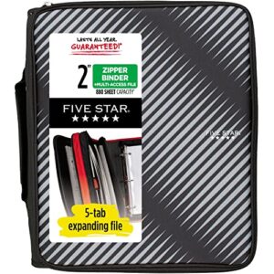 five star zipper binder, 2 inch 3-ring binder, 6-pocket expanding file, 380 sheet capacity, black (72536)