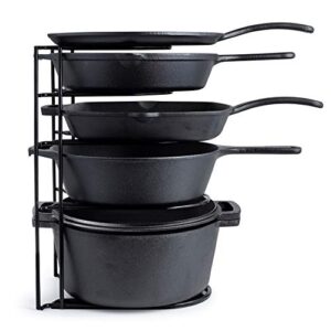 heavy duty pan organizer, extra large 5 tier rack – holds cast iron skillets, dutch oven, griddles – durable steel construction – space saving kitchen storage – no assembly required – black 15.4-inch