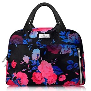 lunch bags for women,insulated lunch box tote bag lunch organizer lunch holder for men/beach/party/boating/office/fishing/picnic (black rose)