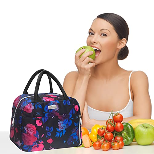 Lunch Bags For Women,Insulated Lunch Box Tote Bag Lunch Organizer Lunch Holder For Men/Beach/Party/Boating/Office/Fishing/Picnic (Black Rose)