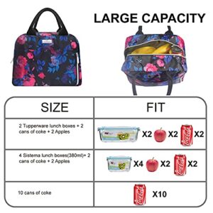 Lunch Bags For Women,Insulated Lunch Box Tote Bag Lunch Organizer Lunch Holder For Men/Beach/Party/Boating/Office/Fishing/Picnic (Black Rose)